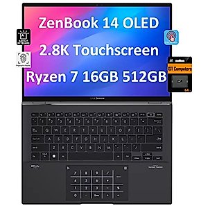 Asus ZenBook 14 OLED UM3402 14/inch QHD+ Touchscreen(AMD Ryzen 7-5825U,16GB RAM,512GB SSD,8-Core(Beat i7-1165G7))Business Laptop,Backlit,Fingerprint,19-Hr Battery,IST SD Card,Win 11 Home - 2023 Black