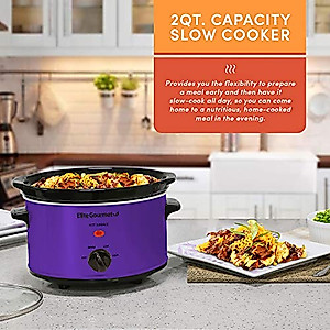 Elite Gourmet MST-275XP# Electric Oval Slow Cooker, Adjustable Temp, Entrees, Sauces, Stews & Dips, Dishwasher Safe Glass Lid & Crock (2 Quart, Purple)