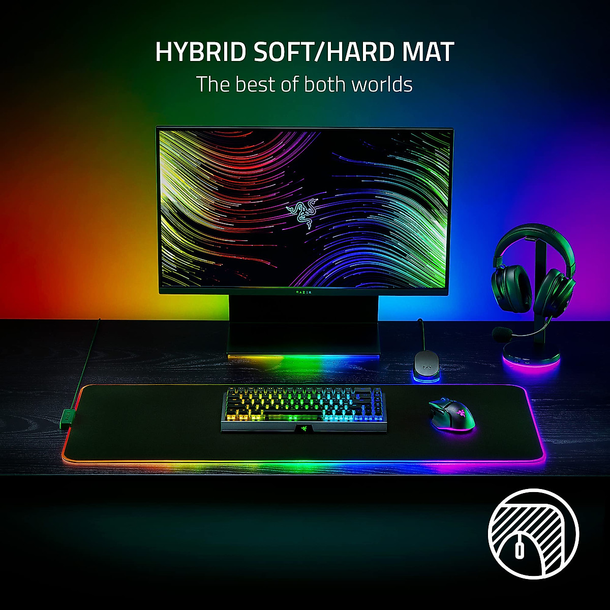 Razer Strider Chroma Hybrid Gaming Mouse Mat Chroma RGB: Hybrid Soft/Hard Mat - 19 Chroma RGB Lighting Zones - Warp and Water-Resistant - Anti-Slip Base - Seamless Edges