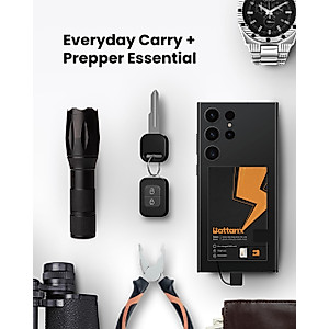 BATTARIX Power Card - Thin Universal Phone Charger Emergency Survival Everyday Carry Lightning & USB C for Android + iPhone (Single Use, Pre Charged)