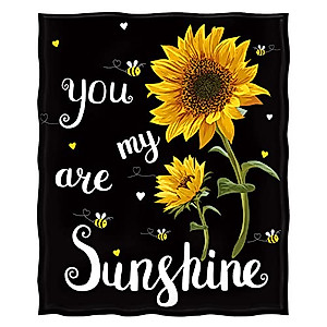 Levens Sunflower Blanket Gifts for Women Girls Mom, You are My Sunshine Decoration for Home Bedroom Living Room All Seasons, Soft Fluffy Lightweight Throw Blankets Black 50"x60"