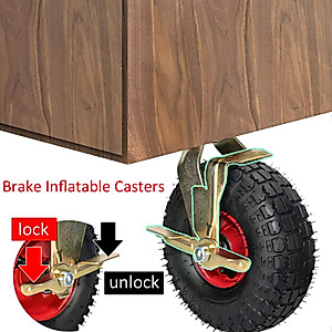 Swivel Caster Wheel with Brakes, Set of 4 Pneumatic Caster Wheel Moving Silent Wear-Resistant Shock Absorption 8/10-Inch Furniture Fixed Castors, for Hand Truck