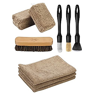 Fantasticlean 9PCS Car Interior Detailing Set, Microfiber Cloth & Applicator, Detailing Brushes, Natural Bristles, Scratch-Free & Ultra-Soft for Seats Leather Care or Cleaning