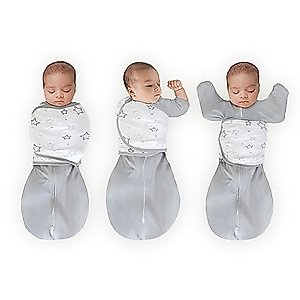 Amazing Baby 6-Way Omni Swaddle Sack for Newborn, Transitional Swaddle Sack with Wrap & Arms Up Sleeves & Mitten Cuffs, Easy Swaddle Transition, Better Sleep, Gray Stars, Small, 0-3 Months