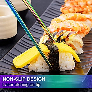 FOFAYU Metal Chopsticks Reusable 5 Pairs Multicolor Stainless Steel Chopsticks Dishwasher Safe Square Lightweight Non-Slip Chop Sticks Gift Set