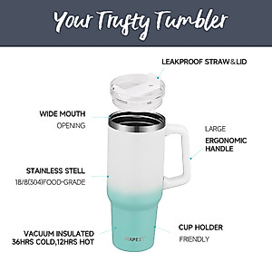 WAPEST 40 oz Tumbler with Handle - Insulated Tumbler with Straw Lid - Stainless Steel Insulated Water Bottle Travel Coffee Mug - Keeps Drinks Cold up to 36 Hours, BPA Free - White&Blue