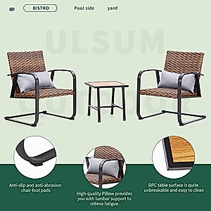 3 Pieces Patio Furniture Set,Outdoor Bistro Set,C-Spring Dining Chairs with Washable Cushion,Conversation Furniture for Garden Poolside Balcon,4D Air Fiber Cushion,Premium Rattan,400lbs Capacity