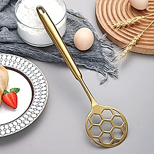 Gold Dough Whisk, Sturdy Football Shape Full Stainless Steel Flat Whisks For Cooking And Baking With Gold Titanium Plating, No Horking Hold in The Handle For Easy To Clean, Dishwasher Safe