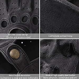 Harssidanzar Mens Driving Gloves Deerskin Unlined Upgrade, Black, L