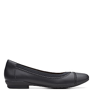 Clarks Women's Sara Bay Ballet Flat, Black Leather, 8.5