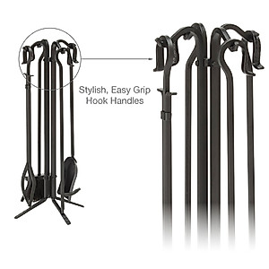 UniFlame, F-11140, 5-Piece Wrought Iron Fireplace Tools Set, Black