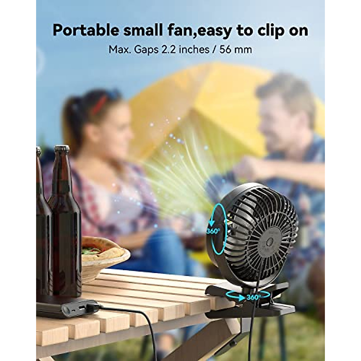 GEHEN 3-Speed Clip-On Fan with Sturdy Clamp & Strong Airflow, USB-Powered for Easy Cooling, Ultra-Quiet Operation Ideal for Bedroom, Office, & Stroller Use
