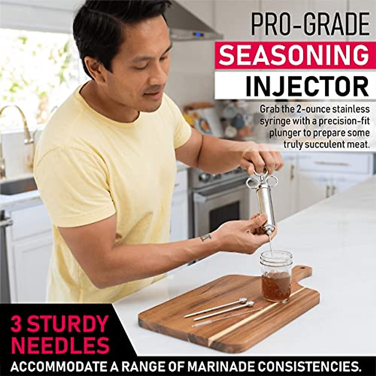 Grillman Heavy Duty Metal Stainless Steel Marinade Meat Injector Kit - Great For Grill, Smoker, and BBQ Meats | Kitchen Gadgets, Accessories, and Cooking Utensils Set