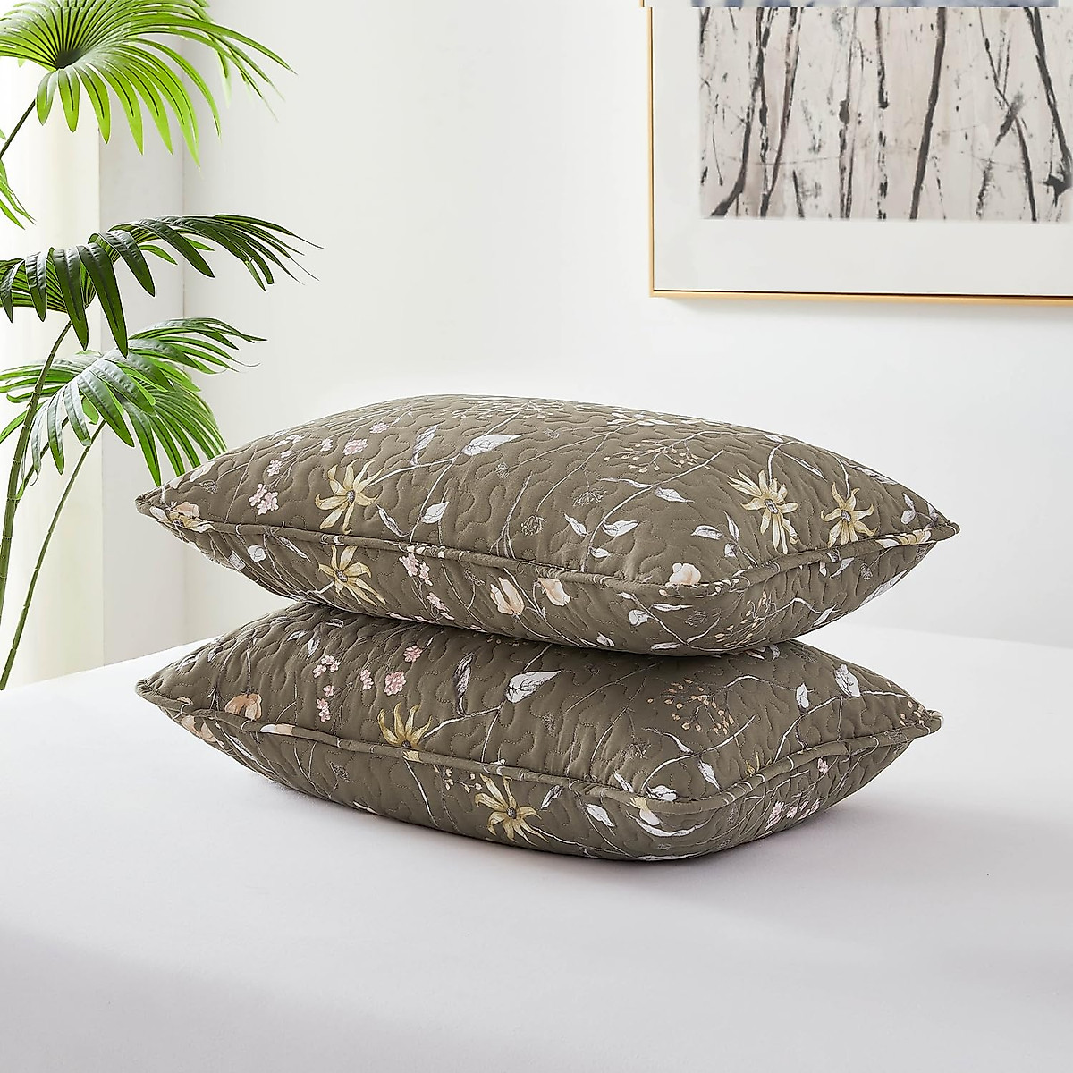 Southshore Fine Living, Inc. Oversized Queen Size Quilt Bedding Set, All Season Lightweight Bedspread, Boho Coverlet Full Size, Floral Bedding 3-Piece Set with Two Matching Shams, Full/Queen, Brown