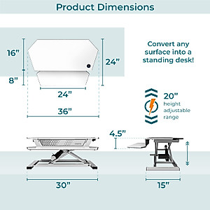 VERSADESK 36" Wide UltraLite Electric Height-Adjustable Standing Desk Converter, Sit to Stand Desktop Riser, Keyboard Tray, USB Port, Holds 40 Lbs, White