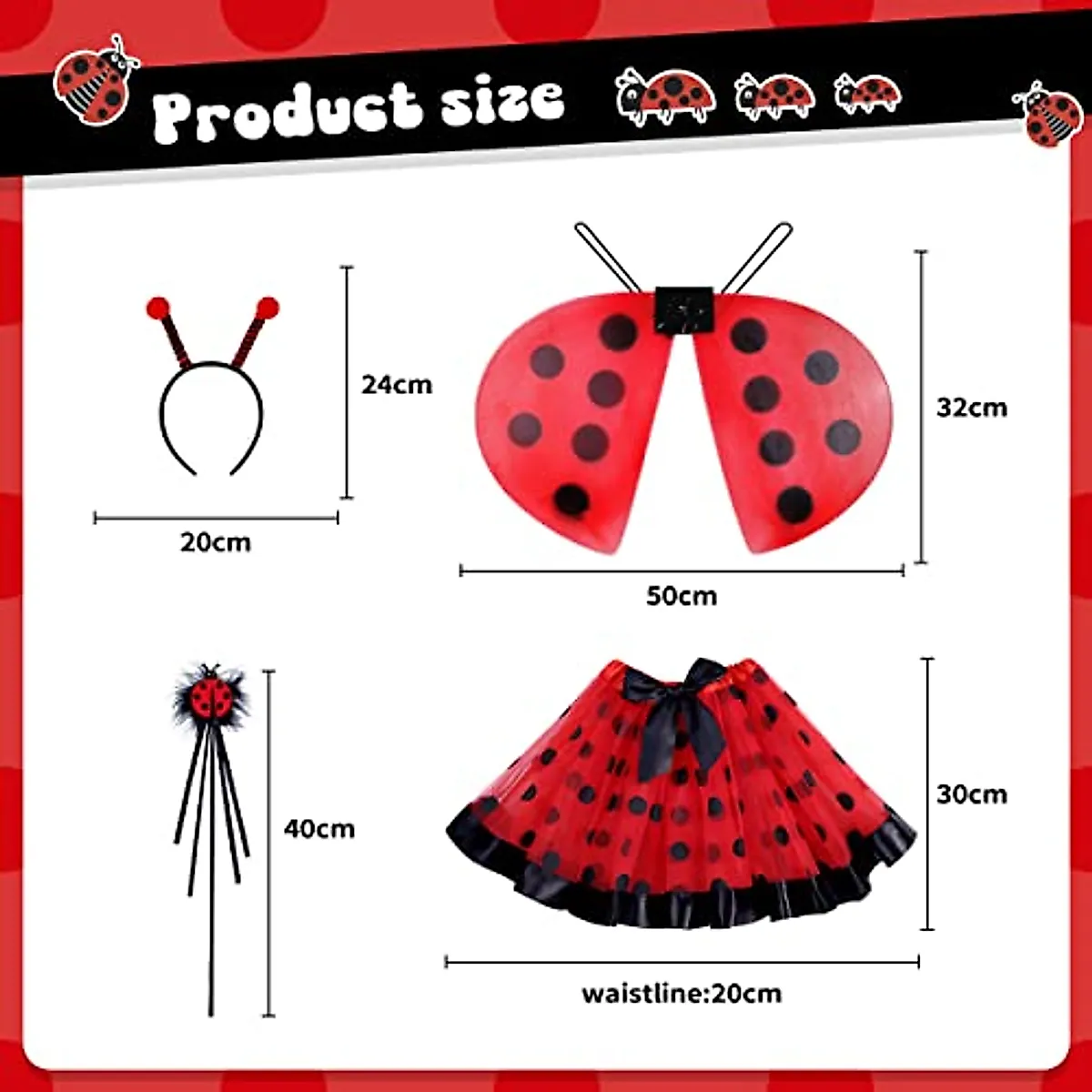WILDPARTY Girl Ladybug Costume Set with Ladybug Wings, Tutu, Magic Wand, Headband Costume Set LadyBugDress-Suit-A made in China