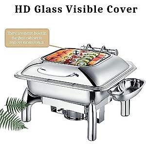 6 L Chafing Dish Set, Stainless Steel Buffet Server Warming Tray with Water Pan & Fuel Holders, for Restaurant Catering Parties Weddings Picnics Food Warmer