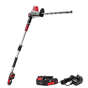 MZK 20V MAX 22.4-inch Cordless Pole Hedge Trimmer Attachment, 8-Feet Reach, Electric Hedge Trimmer with Extension Pole, Multi-Angle (Battery and Charger Included)