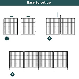 FXW Decorative Garden Metal Fence Temporary Animal Barrier for Yard, 4 Panels, 9'(L)×32"(H), Black