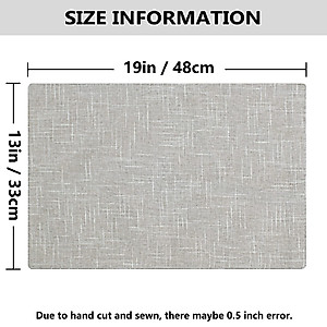 Kevin Textile Faux Linen Heat Resistant Placemats for Dining Table Set of 4, Easy to Clean Anti-Slip Place Mats, 13" x 19", Grey White
