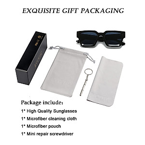 EYLRIM Thick Square Frame Sunglasses for Women Men Fashion Chunky Rectangle Sun Glasses Black Shades(01 Black/Grey)