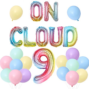 Sursurprise On Cloud 9 Birthday Decorations for Girls, Gradient On Cloud 9 Balloons Pastel Rainbow Balloon for Cloud Rainbow 9th Birthday Party Supplies