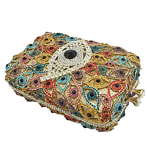 Boutique De FGG The Evil Eye Crystal Clutch Bags Women Evening Purses Wedding Party Prom Rhinestone Handbags,430-Multi,Mini