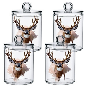 2 Pack Qtip Dispenser Apothecary Jars Bathroom Organizer, Deer Antlers Qtip Holder Storage Canister Plastic Acrylic Jar for Cotton Ball/Swab/Rounds