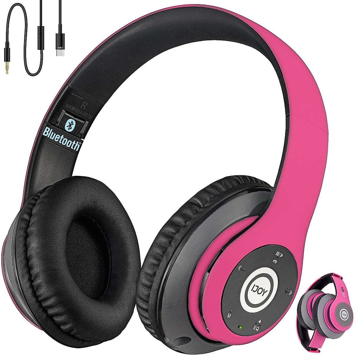iJoy Bluetooth Headphones Over Ear, Wireless and Wired Foldable Headset Built-in Microphone, FM, Micro SD Card Slot - (Pink) Adults Kids Men Women