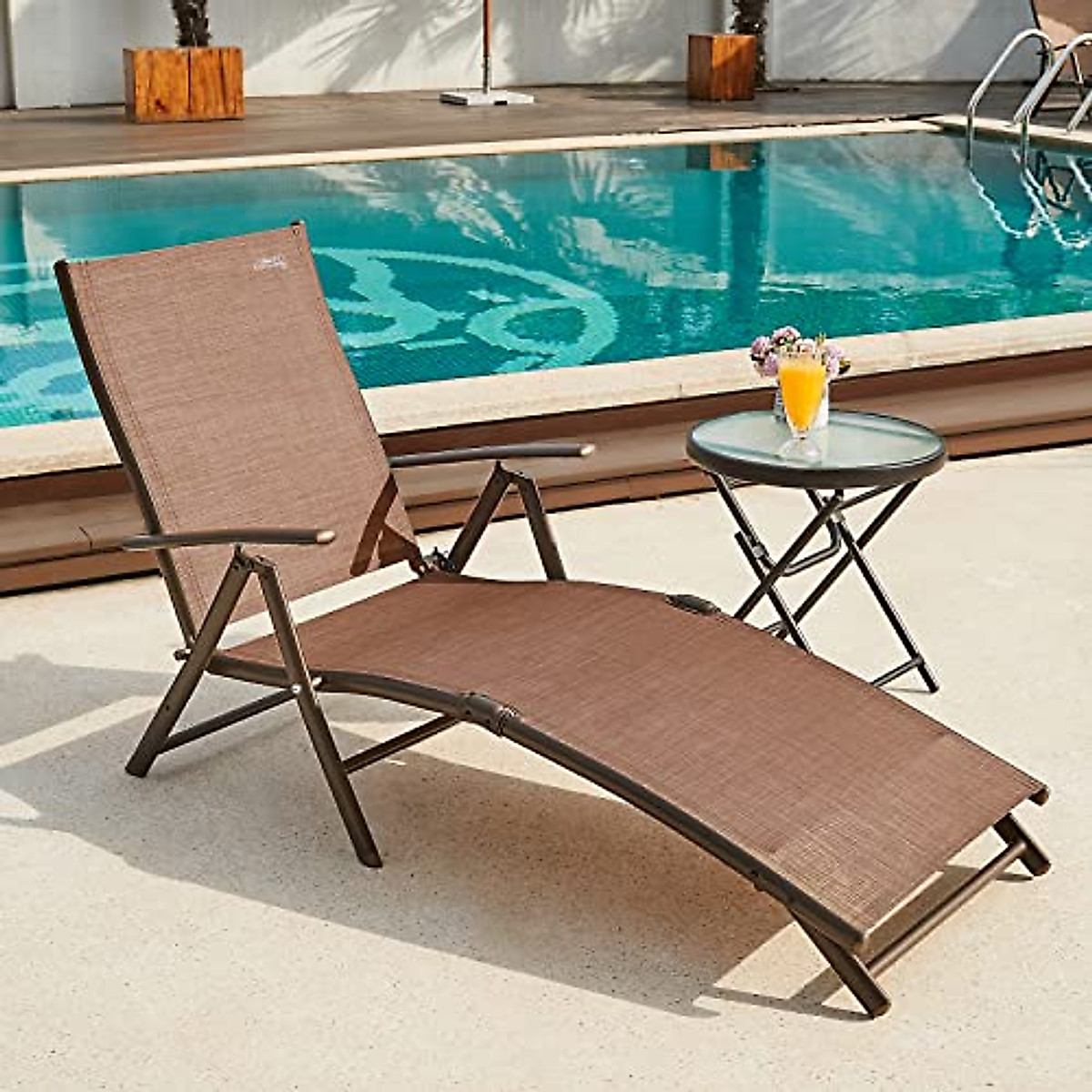NATURAL EXPRESSIONS Outdoor Chaise Lounge Chairs for Outside, Aluminum Patio Lounger Pool Furniture Adjustable Folding Recliner Chair for Beach, Backyard,Lawn,Poolside Supports 300 lbs