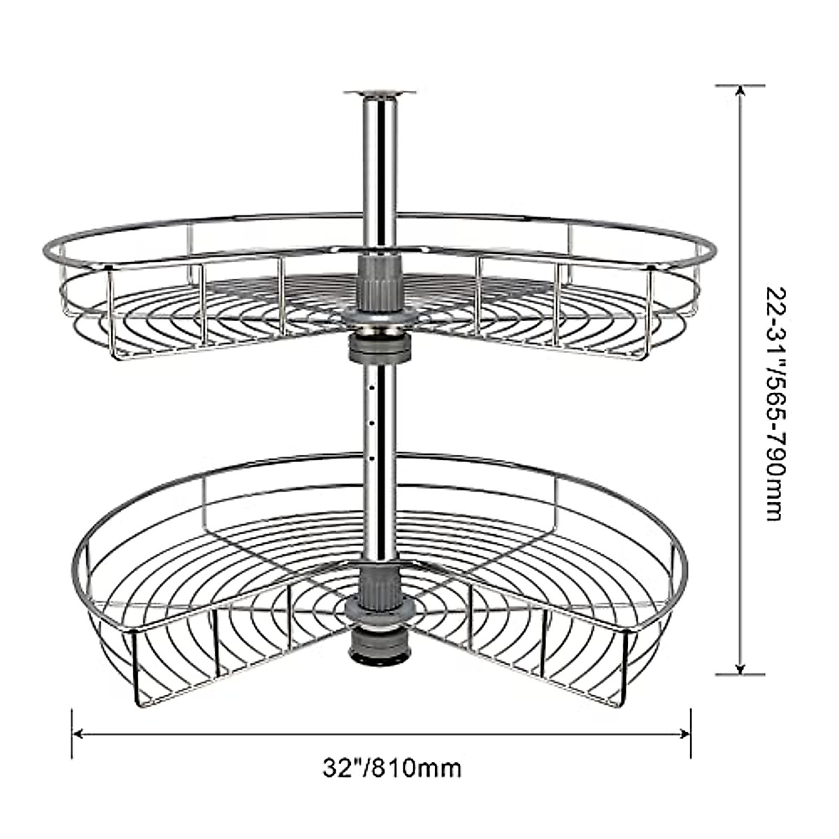Suninlife Kidney Chrome Lazy Susan Cabinet 32" Kitchen Cabinet Blind Corner 2 Tier Stainless Steel Corner Cabinet Organizer