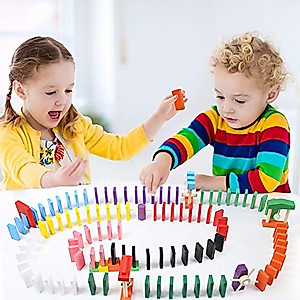 BigOtters Extra Large Domino Blocks Set, 108PCS Domino Starter Kit Colorful Wooden Domino Blocks Racing Tile Game Educational Toys for Boys Girls Birthday Gift Party Favor