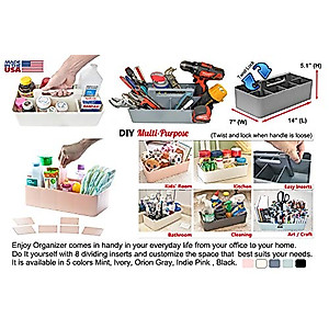 Enjoy Organizer 2 PACK - Portable DIY 8 Dividers Durable Plastic Tote Tool & Supply Cleaning Caddy with Handle Made In USA (Orion Gray)