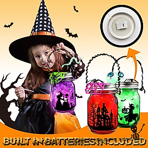 Shemira Halloween Craft Kit for Kids, 6 pcs Glass Mason Jar with Accessories for DIY Lantern Jar, Halloween Art & Craft Party Supplies, Halloween Art Activities,Halloween Craft and Art Party Supplies