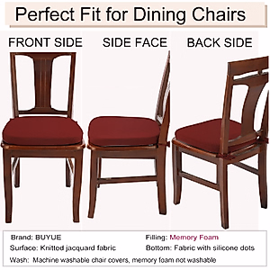 BUYUE Luxury 100% Pure Memory Foam Chair Cushions 4 Pack, Jacquard 16" U-Shape Comfortable Dining Chair Pads, Removable Slip Resistant Kitchen Chair Seat Cushions, (Set of 4, Burgundy)