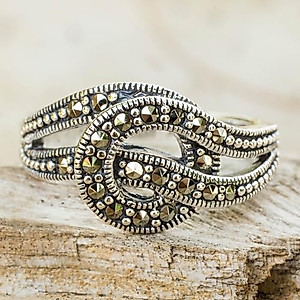 NOVICA Artisan Handmade .925 Sterling Silver Marcasite Cocktail Ring Artisan Crafted Thai Silver Sterling Grey Thailand 'Magical Love Knot'