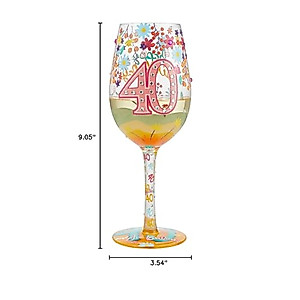 Enesco Designs by Lolita Happy 40th Birthday Hand-Painted Artisan Wine Glass, 1 Count (Pack of 1), Multicolor