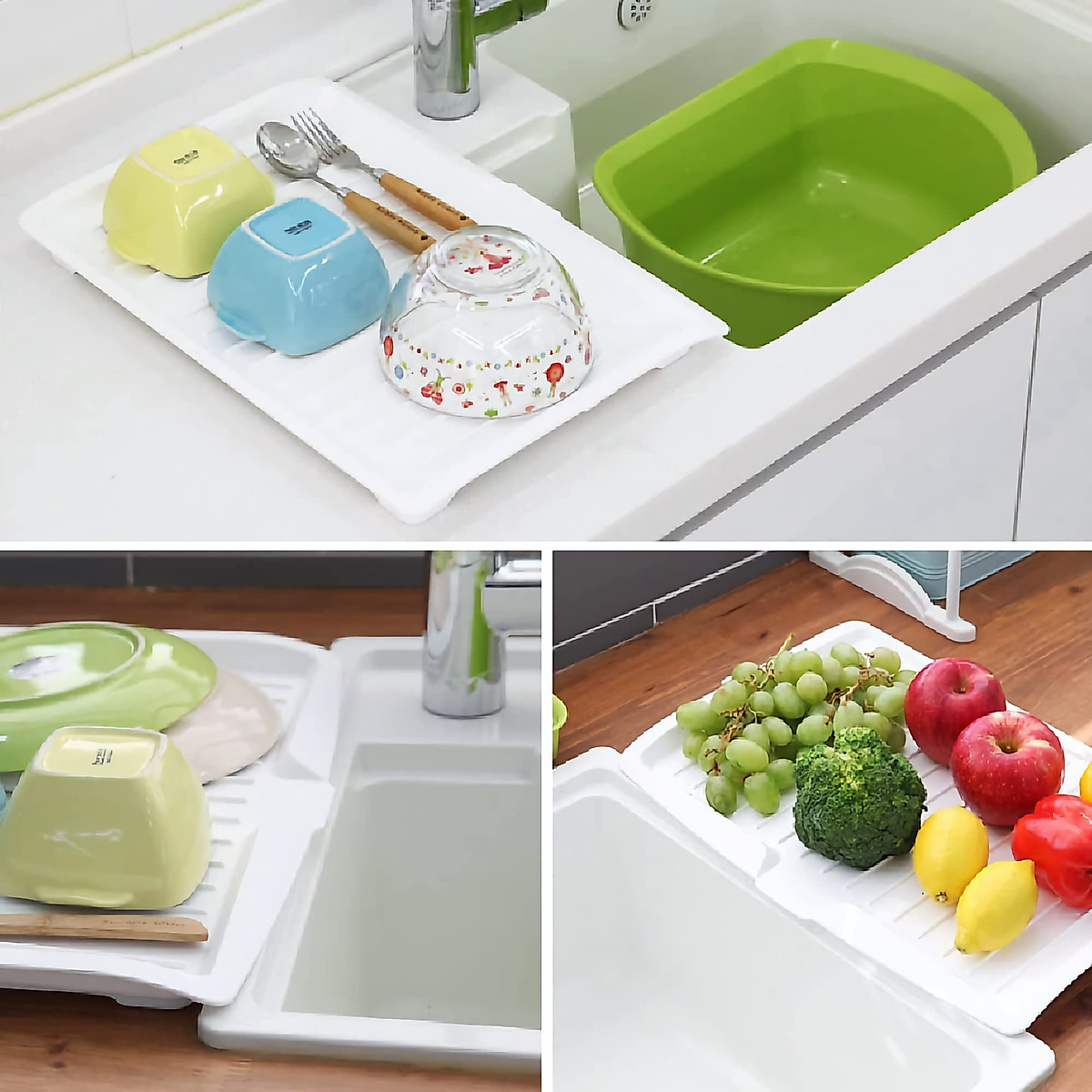 ANDRSAN Kitchen Utility Draining Board｜Light Weight, Space Efficient, Water Drain (White)