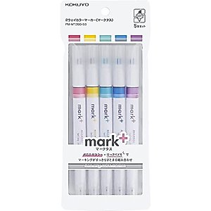 Kokuyo. Soft Ring Notebook Sooofa A5 4mm Grid 80 Sheets Light Blue and Mark⁺ Two Way Color Marker 5-Pack(Pink,Blue,Green,Purple, and Yellow) Set