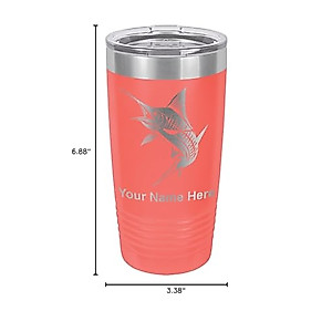 LaserGram 20oz Vacuum Insulated Tumbler Mug, Marlin Fish, Personalized Engraving Included (Coral)
