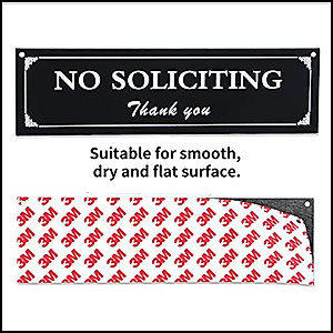 BEDEONE No Soliciting Sign for House, Strong Self Adhesive No Soliciting Signs for home, Hanging No Solicitors Sign for Front Door - Premium Frosted Material with Digitally Printed, Come with Chain