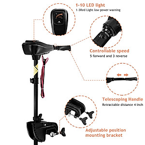 Goplus Electric Trolling Motor 8 Speed, 46 Lbs Thrust Boat Fishing Motor w/Telescoping Handle, Two-bladed Propeller, LED Battery Indicator and 36" Shaft for Freshwater Saltwater Use (46LBS)