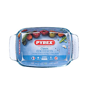シナジートレーディング Synergy Trading Pyrex Heat Resistant Glass Container, Rectangular Roaster, Gratin Dish, Quiche, Oven, Microwave Safe, 0.4 gal (1.4 L), Square