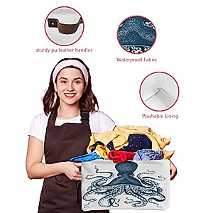 Ocean Sea Storage Baskets for Shelves Storage Bins for Organizing Waterproof Shelf Basket for Home Nursery Toys Clothes Towels Cubes Closet Organizers, Unique Octopus Nautical Blue