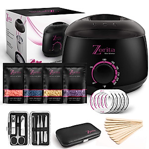 Wax Warmer Hair Removal kit,Professional home heater machine,Hot waxing melts pot stripless, facial body bikini brazilian with 4 pearl hard wax beans+Applicator sticks+Manicure set for Women & Men