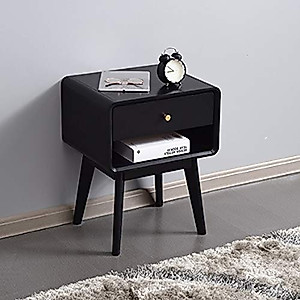 SJYDQ Nordic All Solid Wood Bedroom Bedside Table Home Log Bed Simple Storage Cabinet Walnut Color (Color : Black)