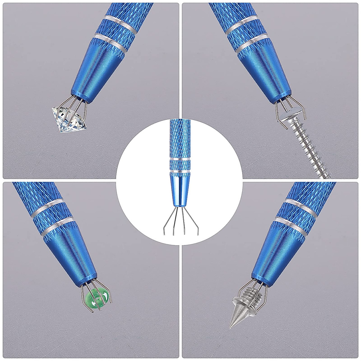 Grevosea 2 Pack Piercing Ball Grabber Tool, Stainless Steel Jeweler's Pick Up Tool with 4 Prongs Holder Diamond Claw Tweezers for Tiny Objects Ic Chips Electronic Components