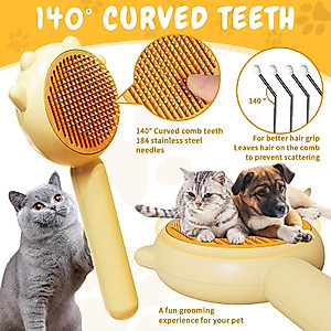 Self-Cleaning Cat Brush with Release Button - Deshedding Brush for Long and Short-Haired Cats, Pet Grooming Tool with Comb and Nail Clippers