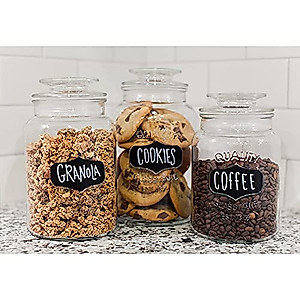 Kitchen Round Clear Glass Airtight Lids Chalkboard Canister Jar (Set of 3) with 3 Stick on Labels and Chalk Small