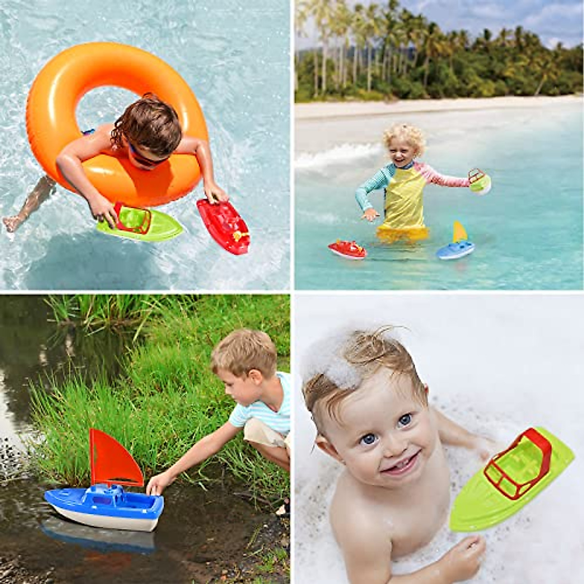 FUN LITTLE TOYS 3 PCS Bath Boat Toy Yacht Pool Toy Speed Boat Sailing Boat, Floating Toy Boats for Bathtub Bath Toy Set for Baby Toddlers, Birthday Gift for Kids